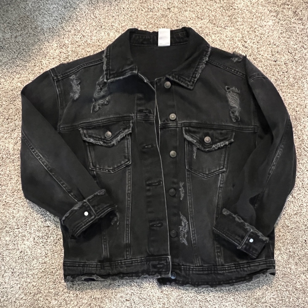 No Boundaries Distressed Black Jean Jacket - Gem
